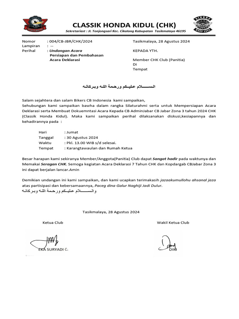 Undangan Resmi Panitia Acara Chk | PDF