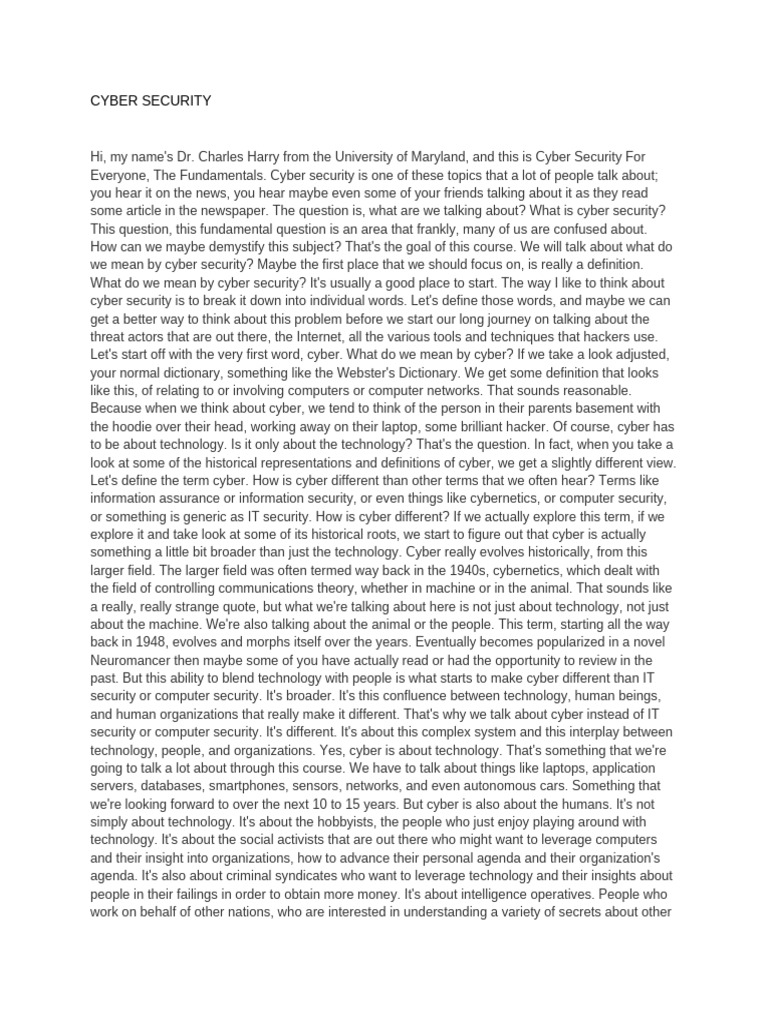 CYBER SECURITY | PDF | Computer Security | Security