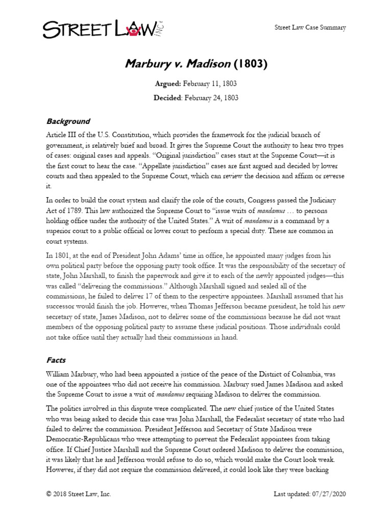 Z-Marbury v. Madison (1803) | PDF | Article Three Of The United States ...