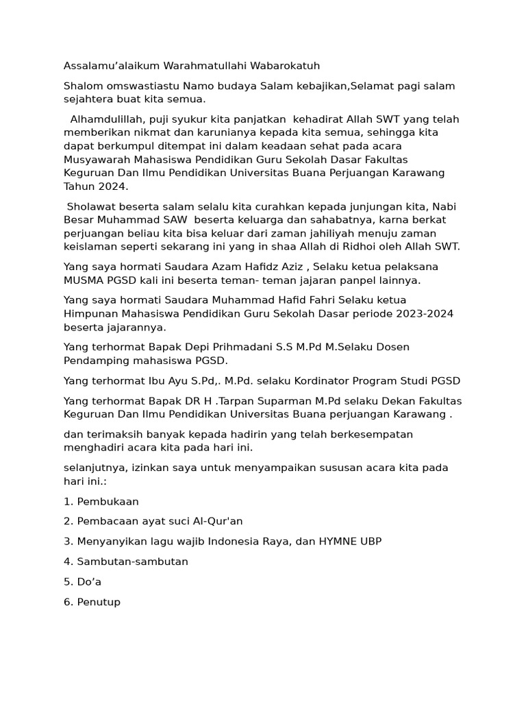 Teks Opening Ceremony MUSMA PGSD 2024 MC)1[1] | PDF