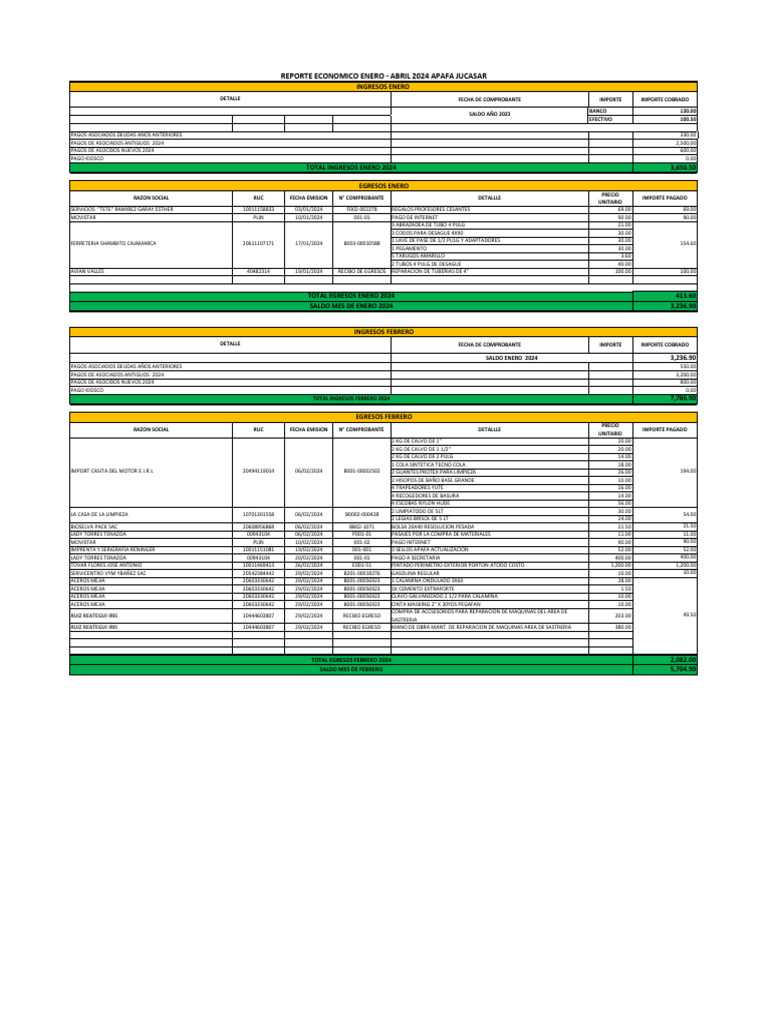Balance Economico Jucasar Apafa 2024 JC | PDF