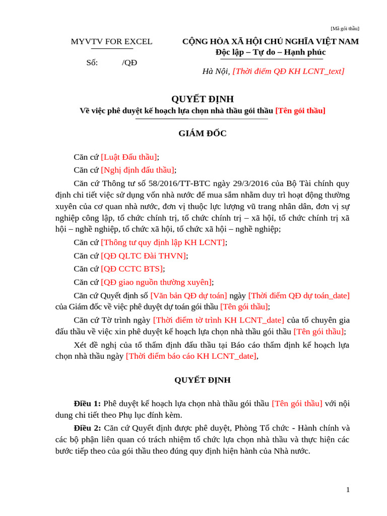 03.03. Quyet Dinh Phe Duyet KHLCNT | PDF