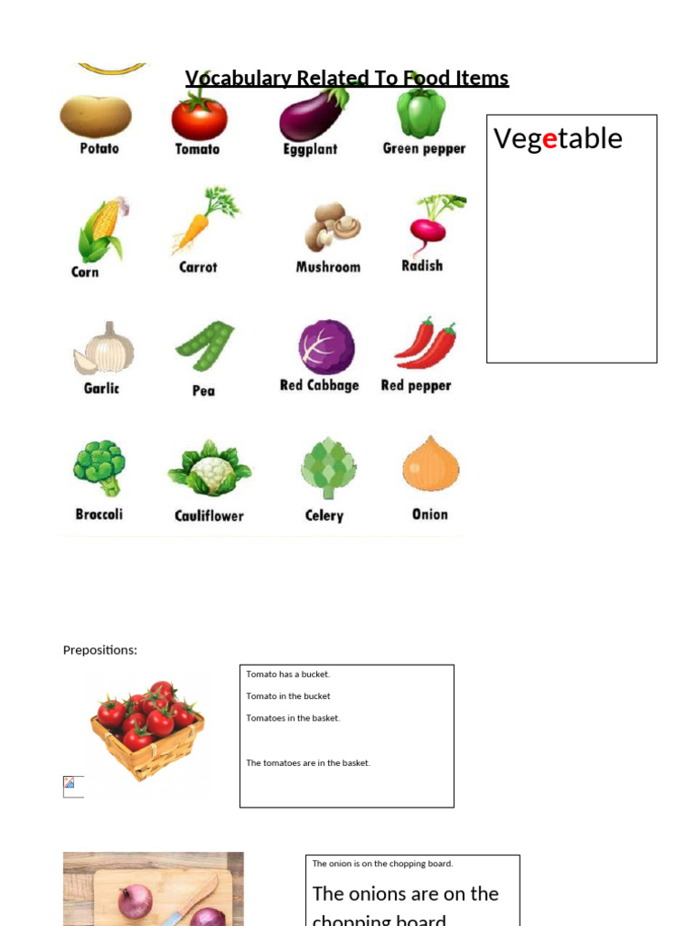 Vocabulary Related To Food Items | PDF