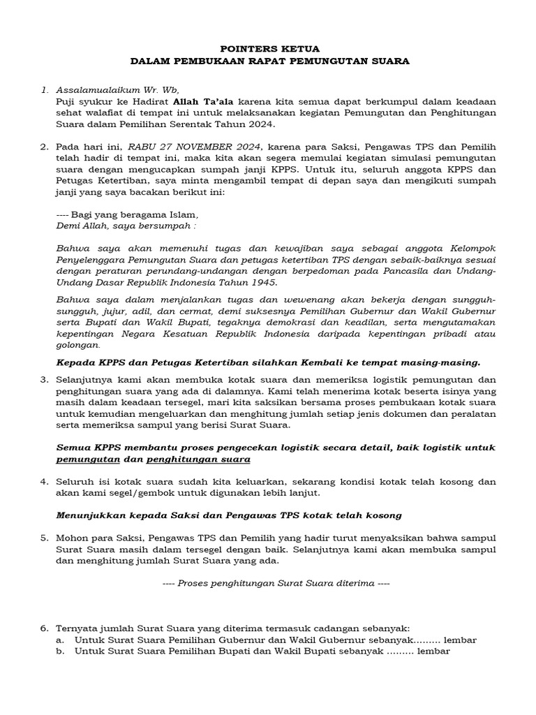 Teks Pointer Ketua KPPS (Pemungutan & Perhitungan) | PDF