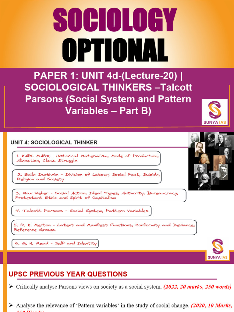 Talcott Parsons: Social Systems & Change | PDF | System | Sociology