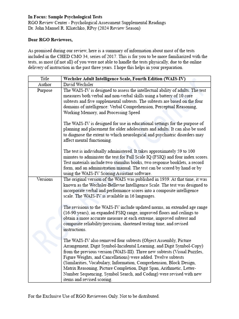 in Focus-Sample Test Materials (2024) | PDF | Wechsler Adult ...