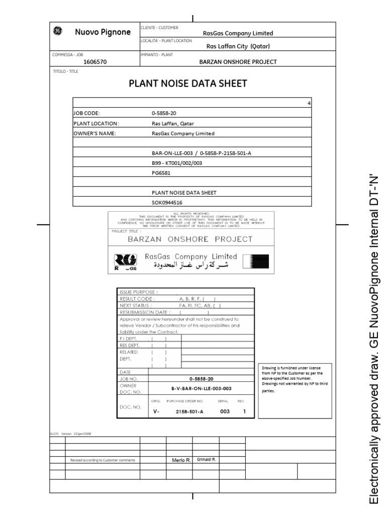 B-V-Bar-On-Lle-003-003 Plant Noise Data Sheet | PDF | Decibel | Acoustics