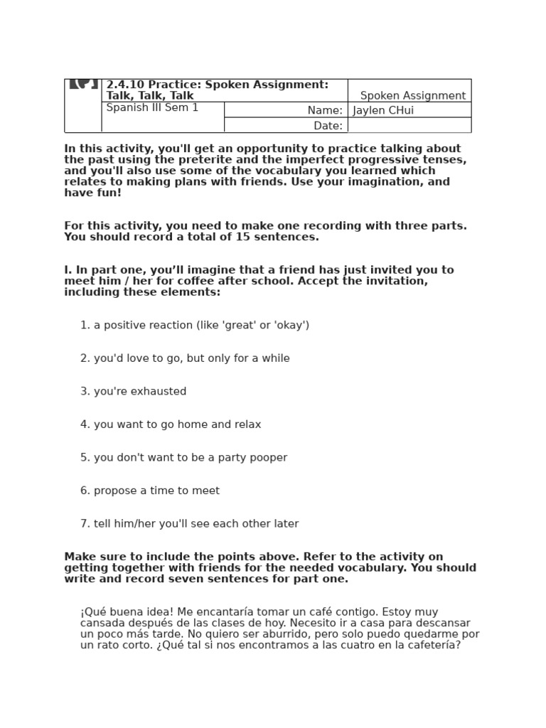 2.4.10 Practice - Spoken Assignment - Talk, Talk, Talk (Spoken ...