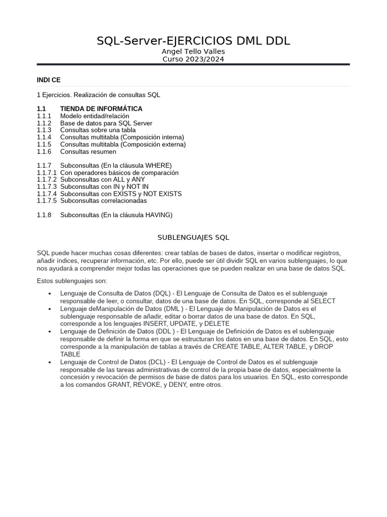 10 SQL Server-EJER_DML_DDL_RESUELTOS | PDF | SQL | Diseño de software