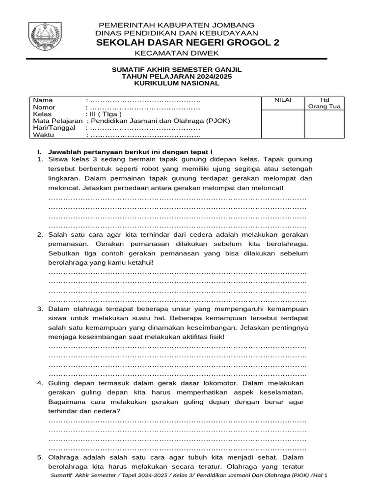 Sas Pjok Kelas 3 Literasi | PDF