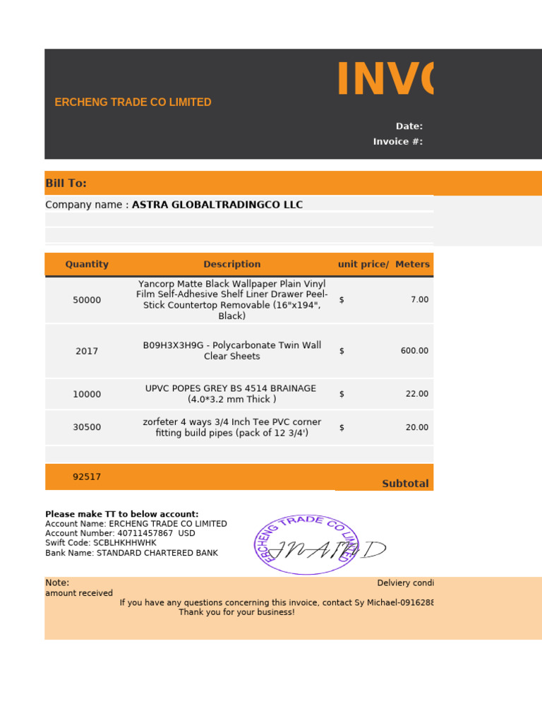 Invoice - Ercheng | PDF