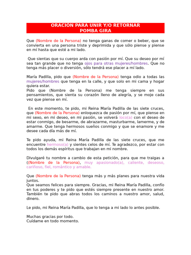 Oración para Unir y | PDF