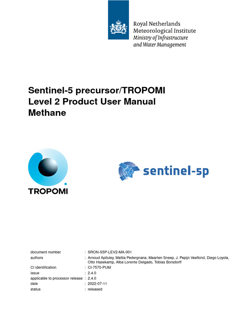 Sentinel 5P Level 2 Product User Manual Methane | PDF | Infrared | Greenhouse Gas