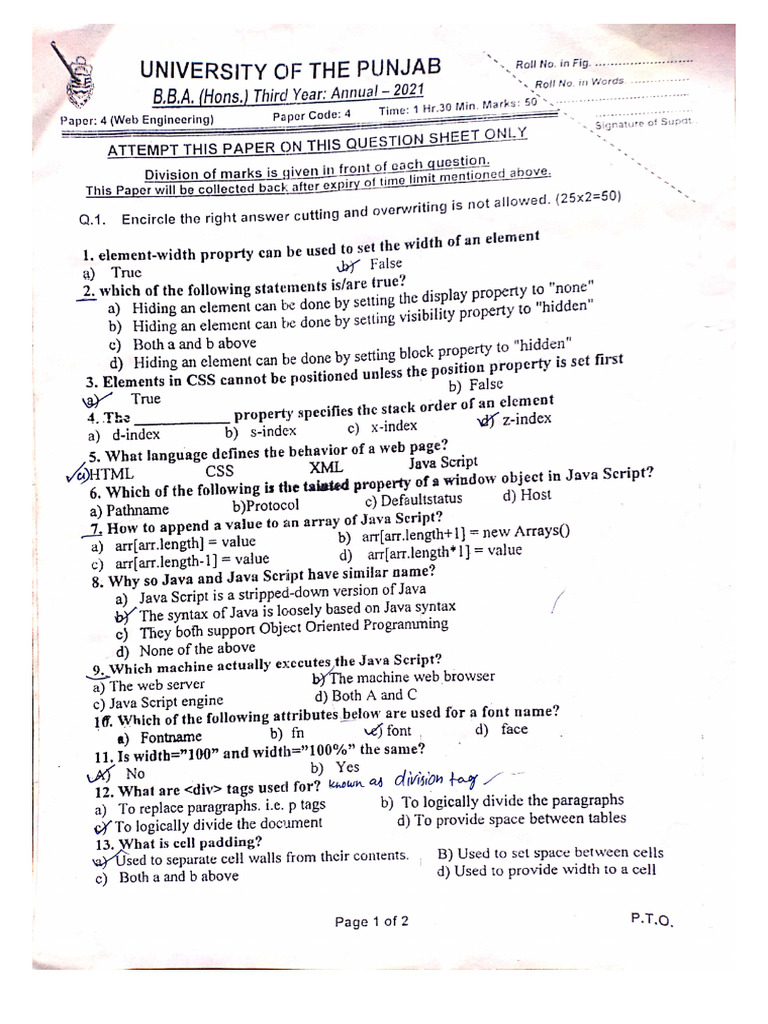 Web Engineering Past Papers | PDF