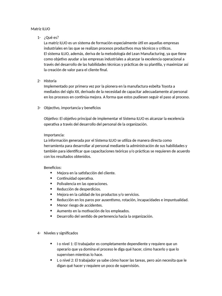 Matriz ILUO | PDF | Lean Manufacturing | Economias