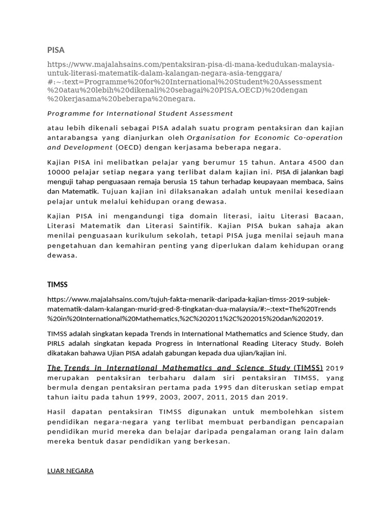 sumber rujukan PISA DAN TIMSS | PDF