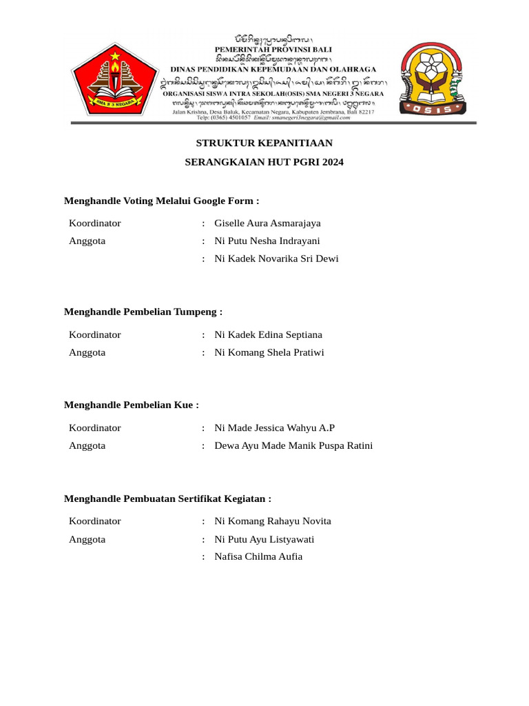 STRUKTUR KEPANITIAAN OSIS PGRI | PDF