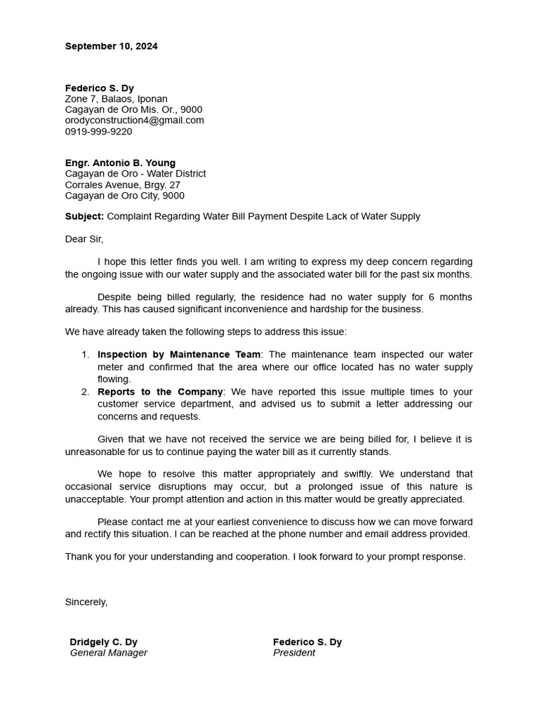 Water District Letter | PDF
