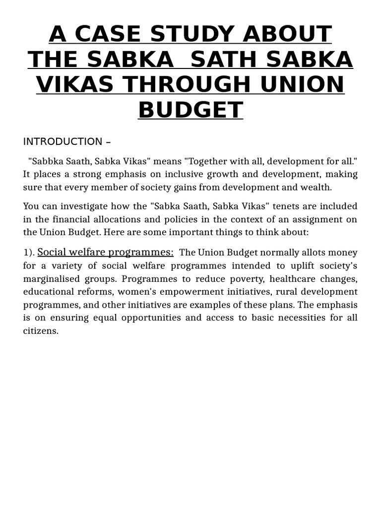 A CASE STUDY ABOUT THE SABKA SATH SABKA VIKAS THROUGH UNION BUDGET ...