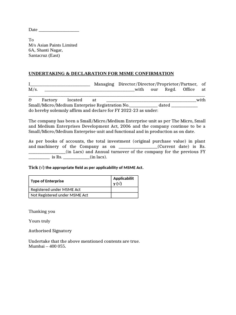 MSME Declaration form | PDF
