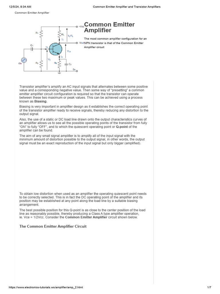 Common Emitter Amplifier Basics | PDF | Amplifier | Bipolar Junction ...