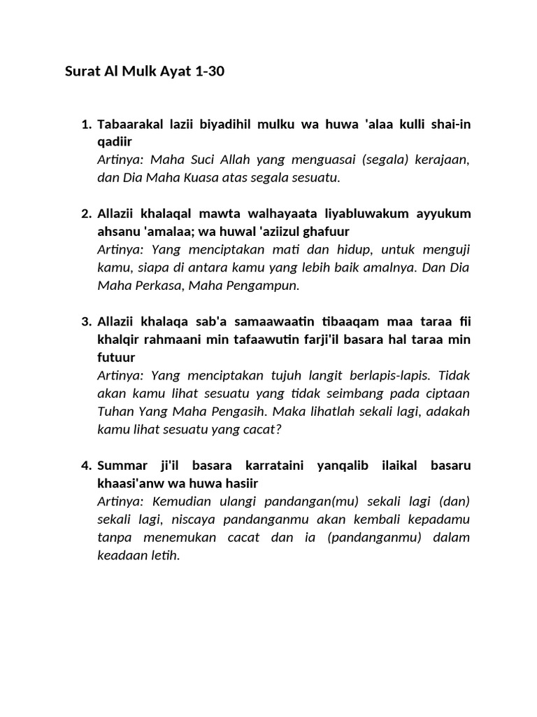 Tafsir Surat Al Mulk Ayat 1-30 | PDF