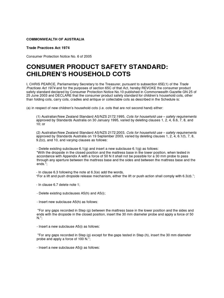 Trade Practices Act 1974 Consumer Protection Notice No. 6 of 2005 | PDF