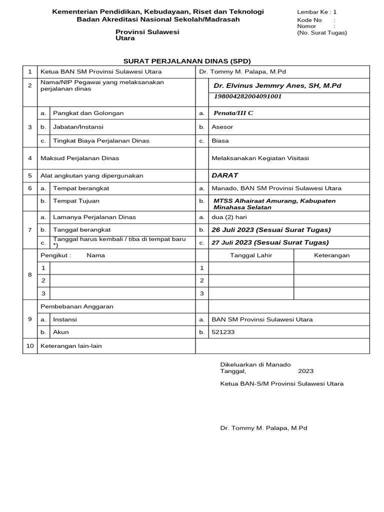 Contoh-SPPD BAN-SM SULUT | PDF