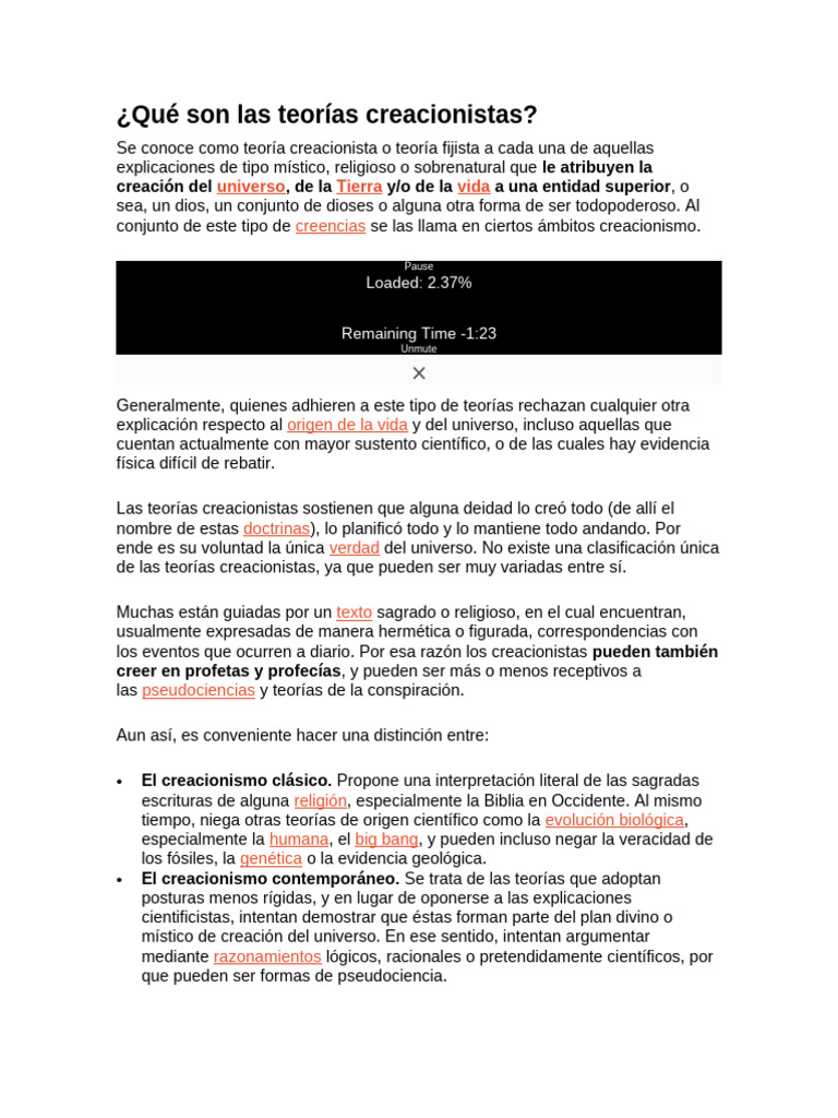 Teorías Creacionistas y Darwinismo | PDF | Creacionismo | Evolución