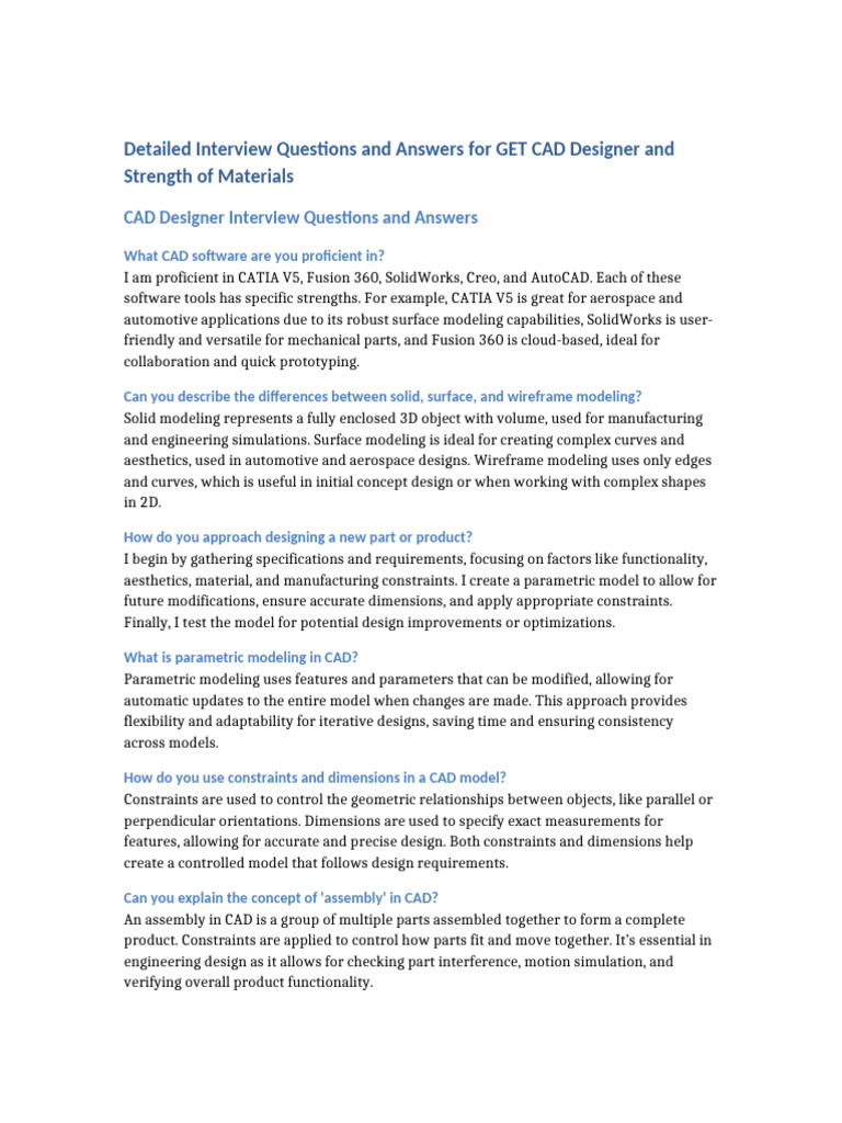 Detailed GET CAD Designer Strength of Materials Interview Questions ...