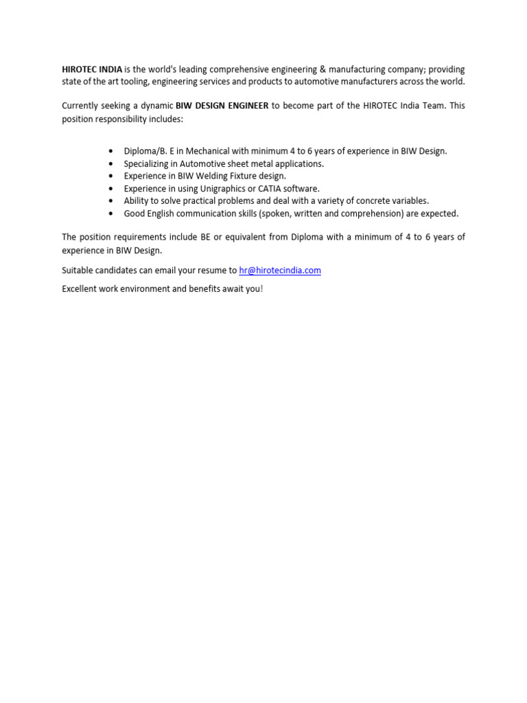 Bi w Design Engineer | PDF