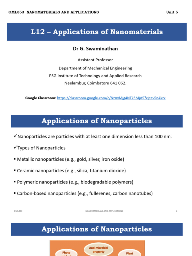 L12 - Applications of Nanomaterials | PDF | Nanoparticle | Nanomaterials