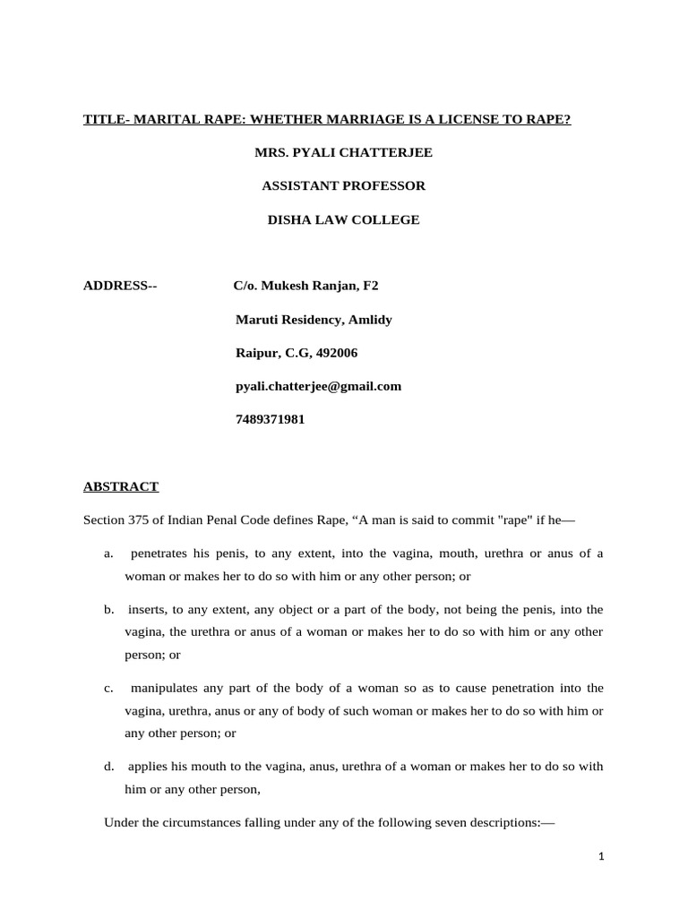 PyaliChatterjee MaritalRapefinaldraft4 | PDF | Rape | Consent