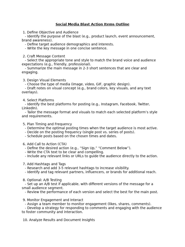Social Media Blast Action Items Outline | PDF
