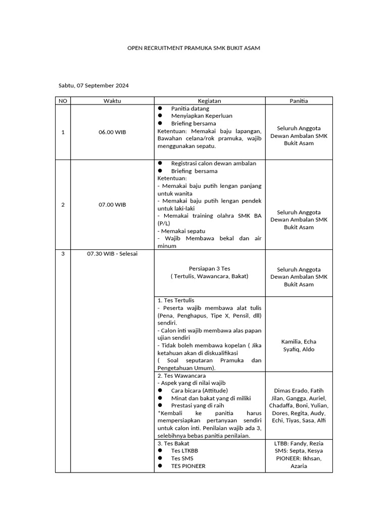Open Recruitment Pramuka SMK Bukit Asam 2024 | PDF