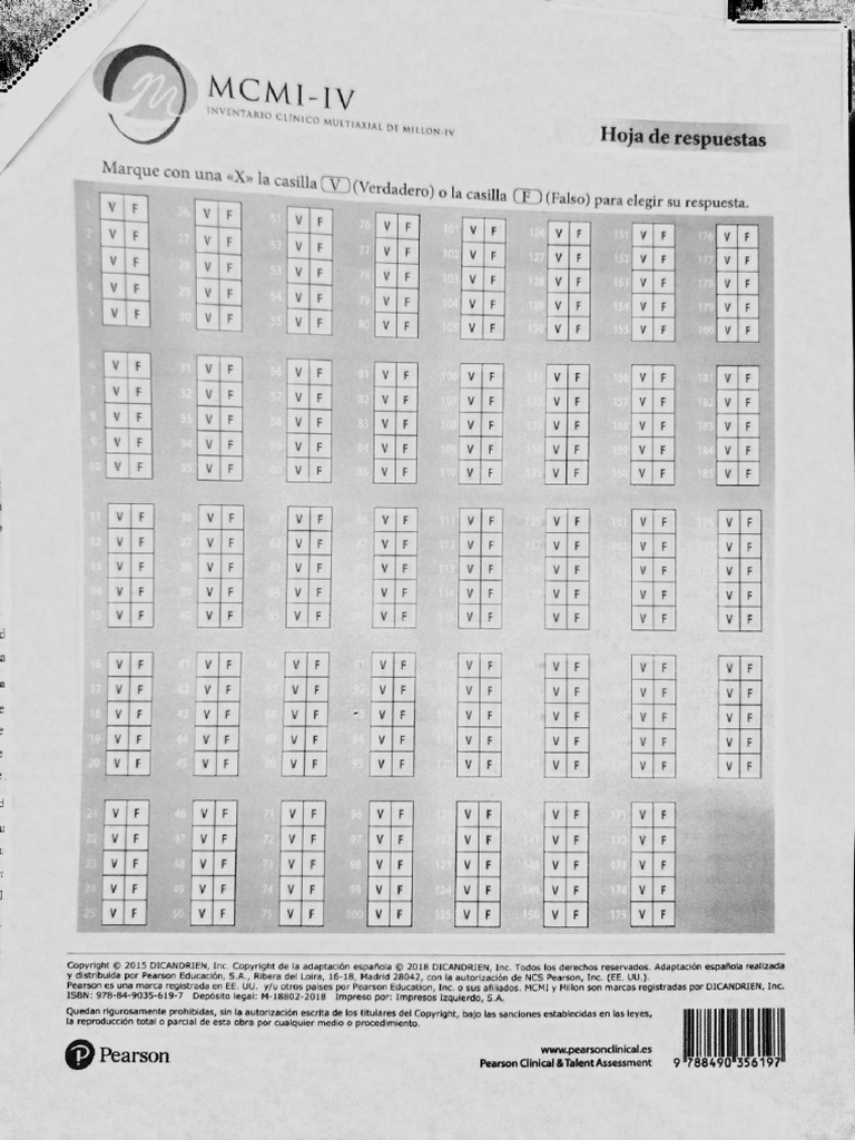 Mcmi-IV Hoja de Respuesta | PDF