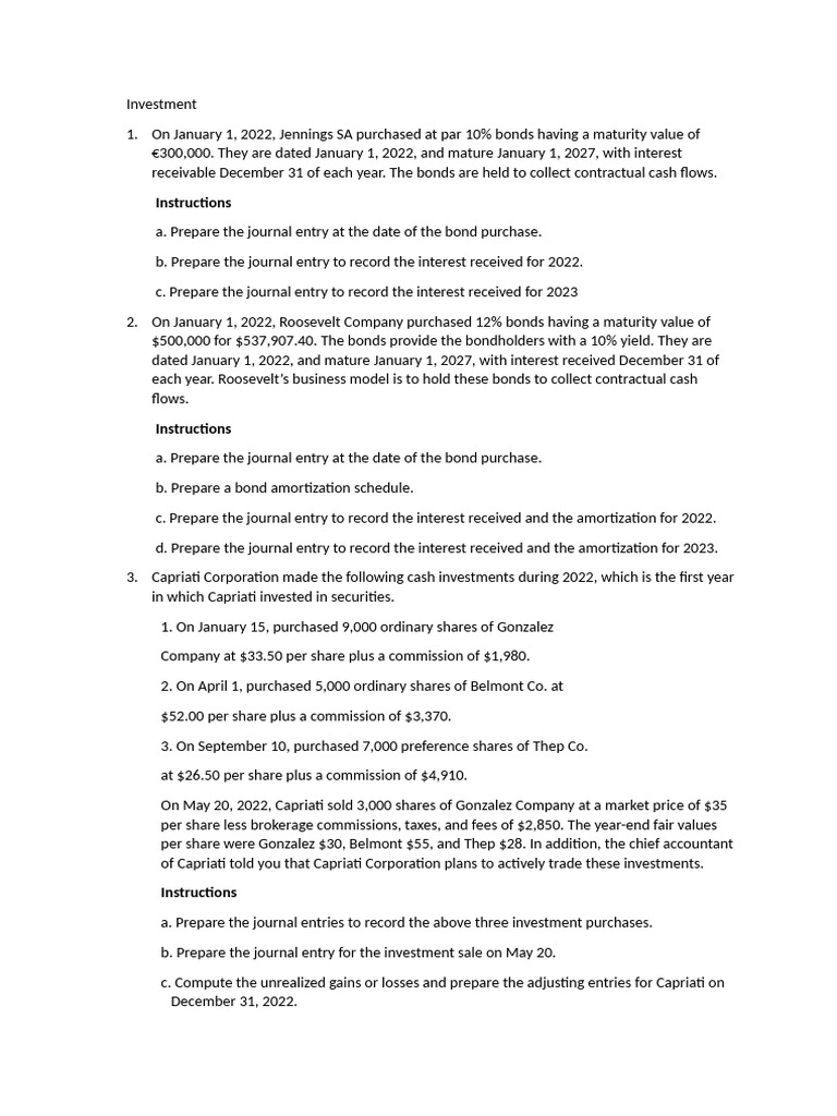 2nd Exercise Investment and Revenue Recognition | PDF | Bonds (Finance ...