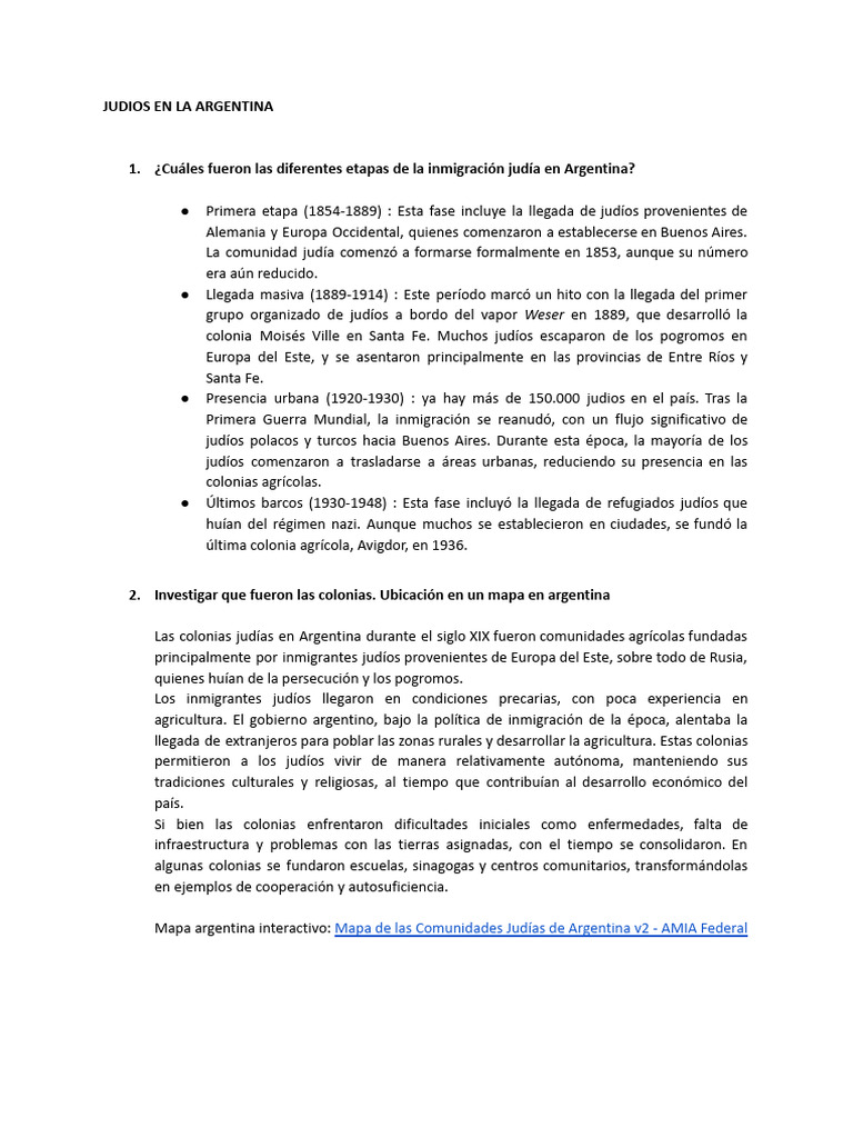 Inmigración Judía en Argentina: Etapas y Colonias | PDF | Agricultura ...