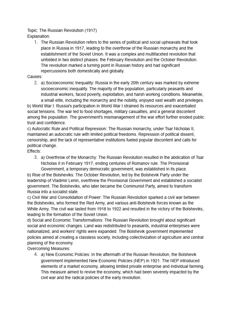 Overview of the 1917 Russian Revolution | PDF | Russian Revolution ...