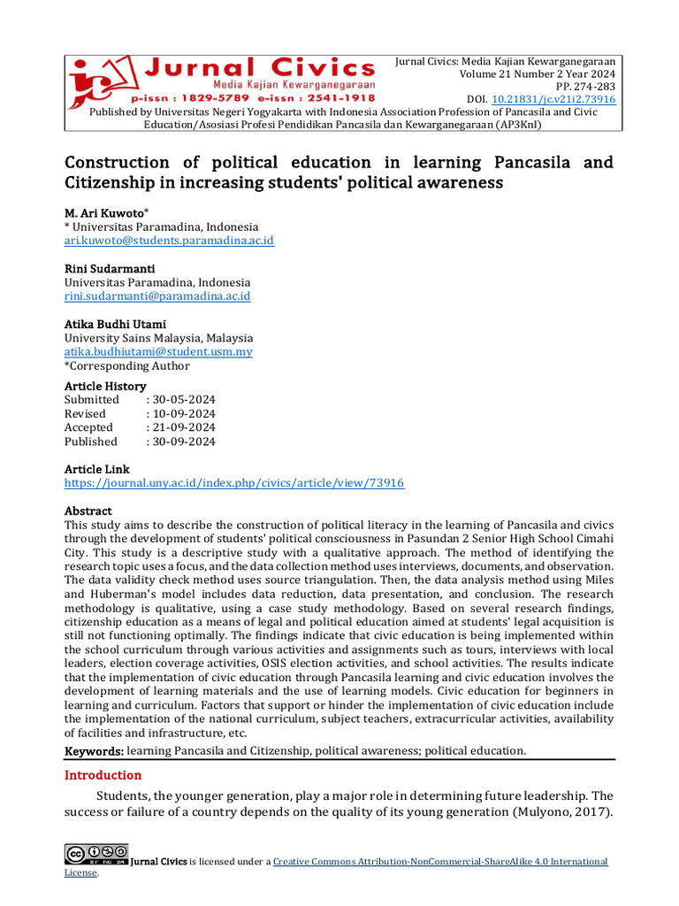 Political Education in Pancasila Learning | PDF | Data | Adolescence