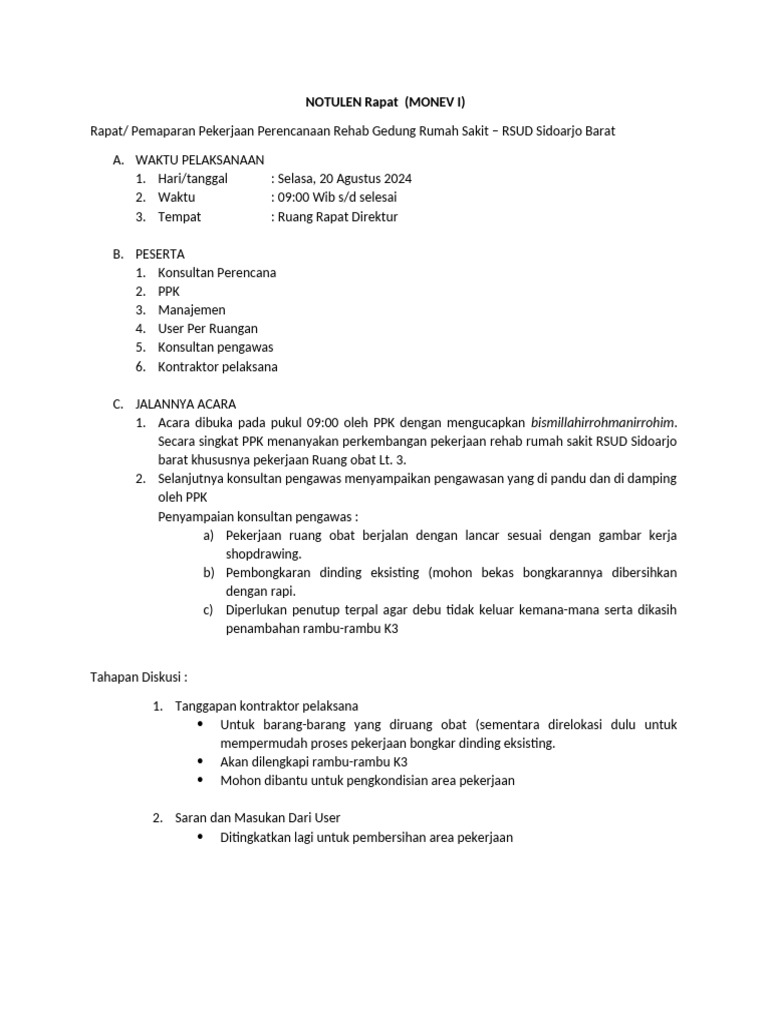 Notulen Rapat Rehab Gedung (Pengawasan) Fix | PDF
