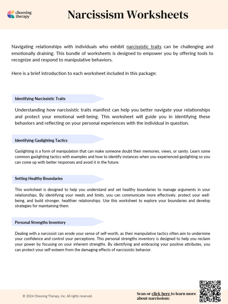 Narcissism and Gaslighting Worksheets | PDF | Narcissism | Self Esteem