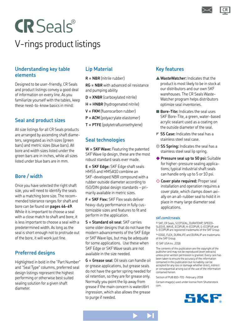 SKF V Ring Seals Catalogue | PDF | Engineering Tolerance | Bearing ...