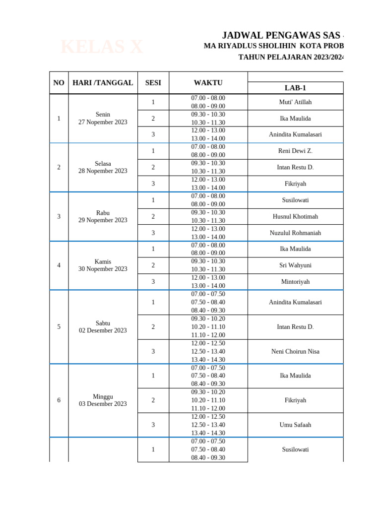 Jadwal Pengawas Pasbk | PDF