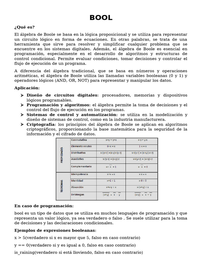 BOOL | PDF | Álgebra de Boole | Enseñanza de matemática