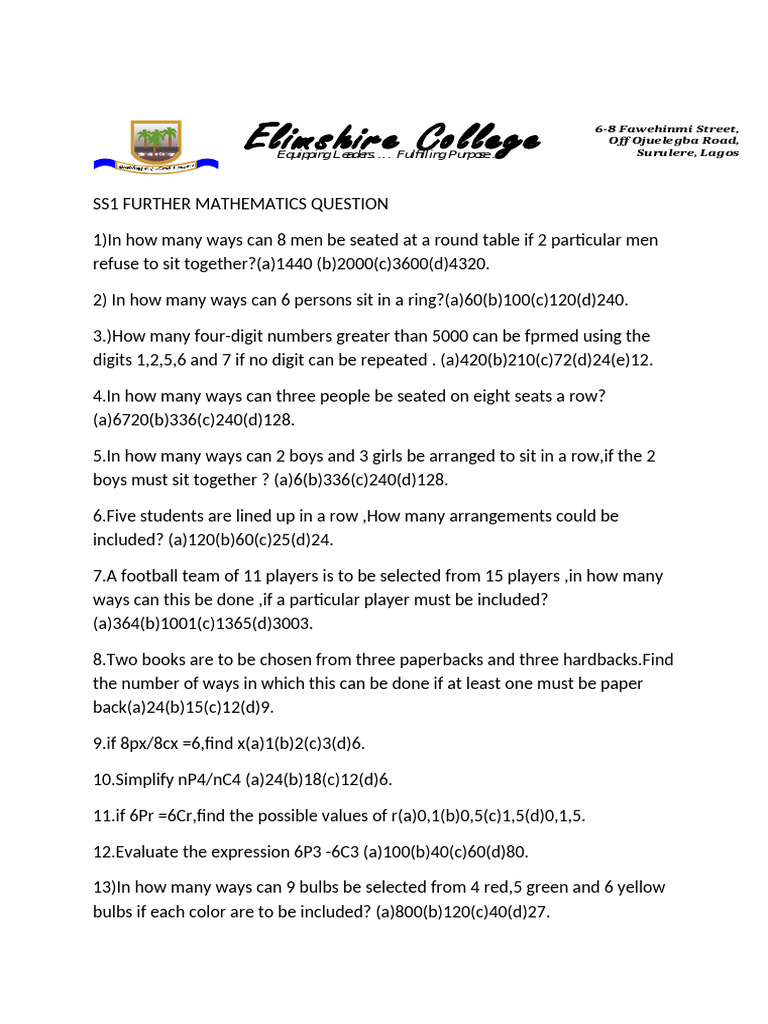 Ss1 Further Math | PDF | Latitude