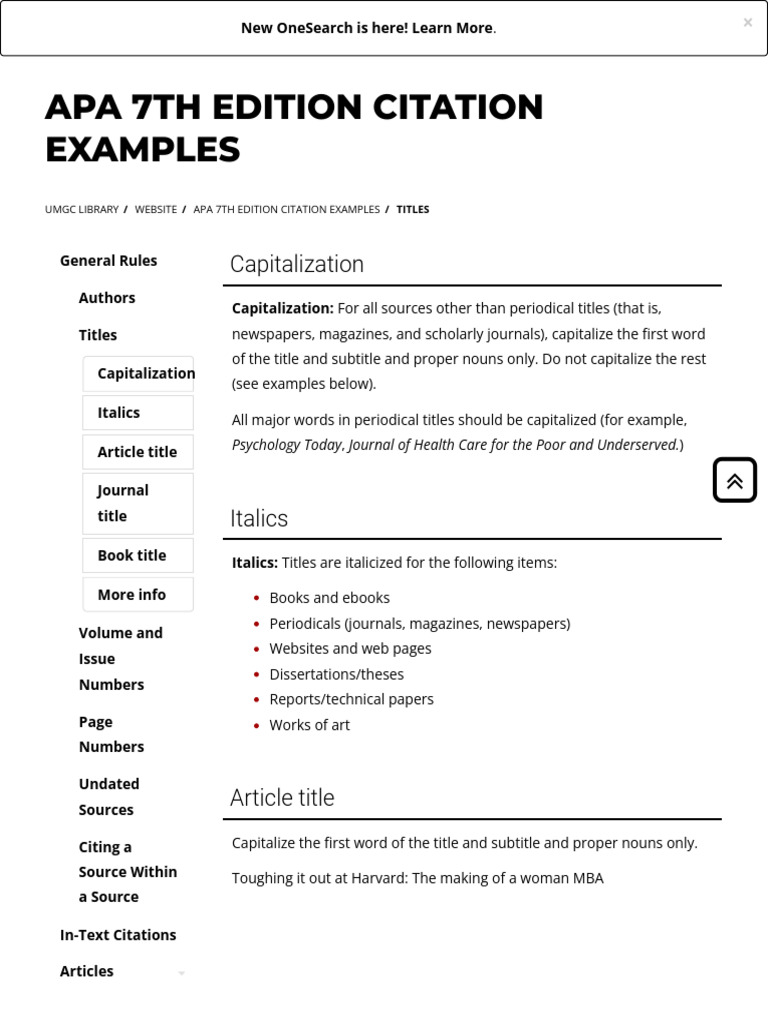 Titles - APA 7th Edition Citation Examples - UMGC Library at University ...