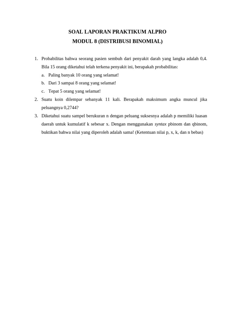 Soal Laprak Alpro Modul 8 (Binomial) | PDF