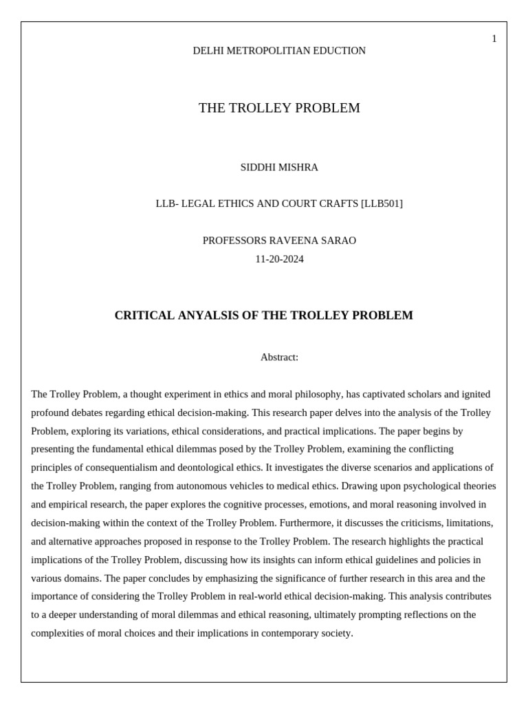 The_trolley_problem_question | PDF | Utilitarianism | Morality