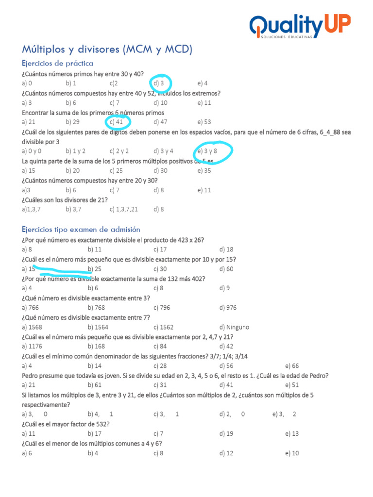 Múltiplos y Divisores: Ejercicios Prácticos | PDF | División ...